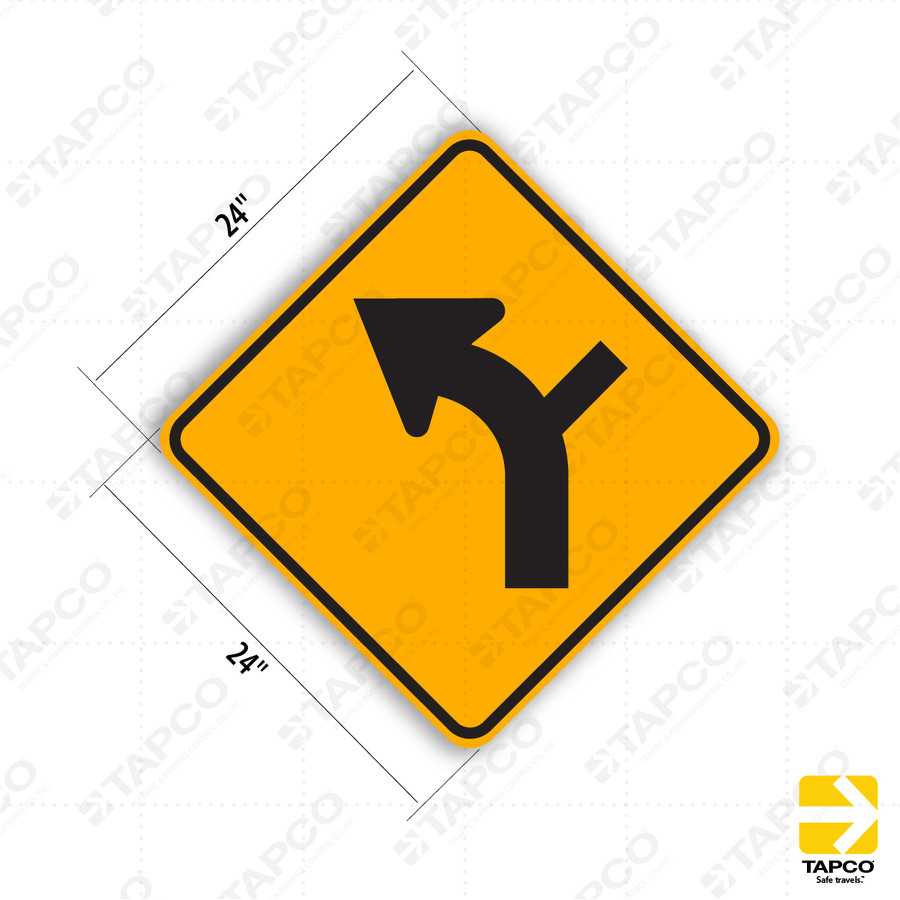 W1-10L LEFT CURVE WITH INTERSECTION (symbol) Sign - Curve Warning Signs ...