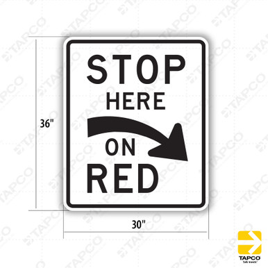 STOP HERE (right arrow) ON RED Sign R10-6aR - Lane Control Signs | TAPCO