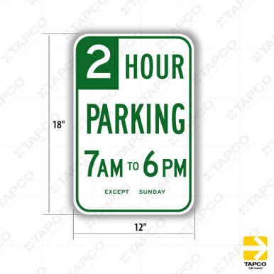 R32 (CA) 2 HOUR PARKING (Specify Times) EXCEPT SUNDAY Sign - Parking ...