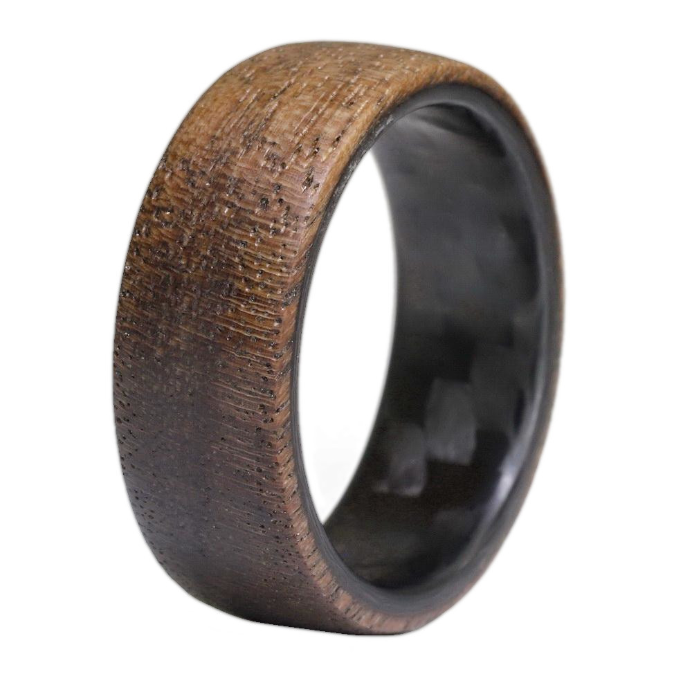 Entwine Carbon Fiber and Walnut Wood Wedding Band | WeddingBandsForever.com
