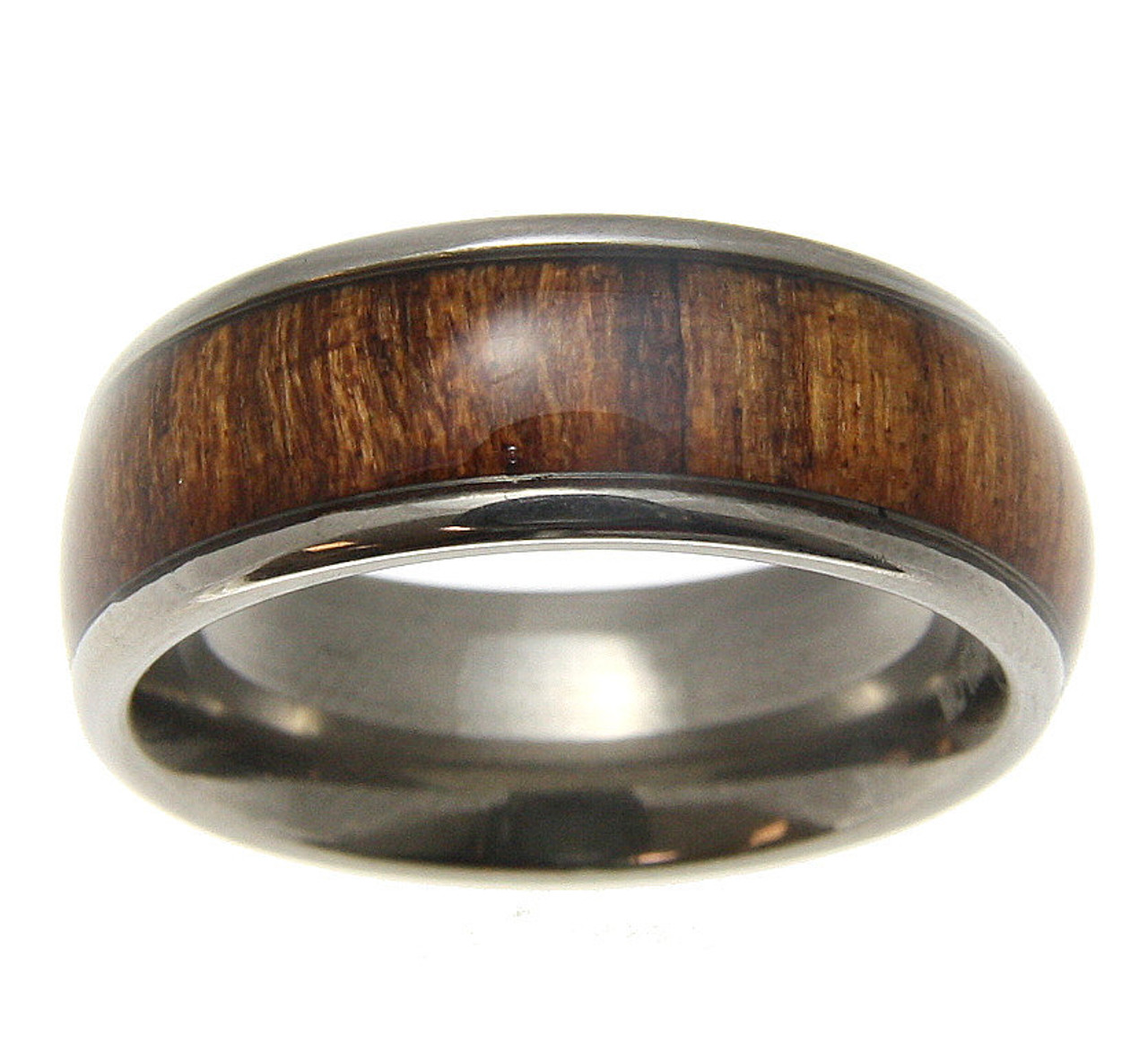 Visceral Genuine Hawaiian Koa Wood Inlaid Titanium Domed Band | Wedding Bands Forever