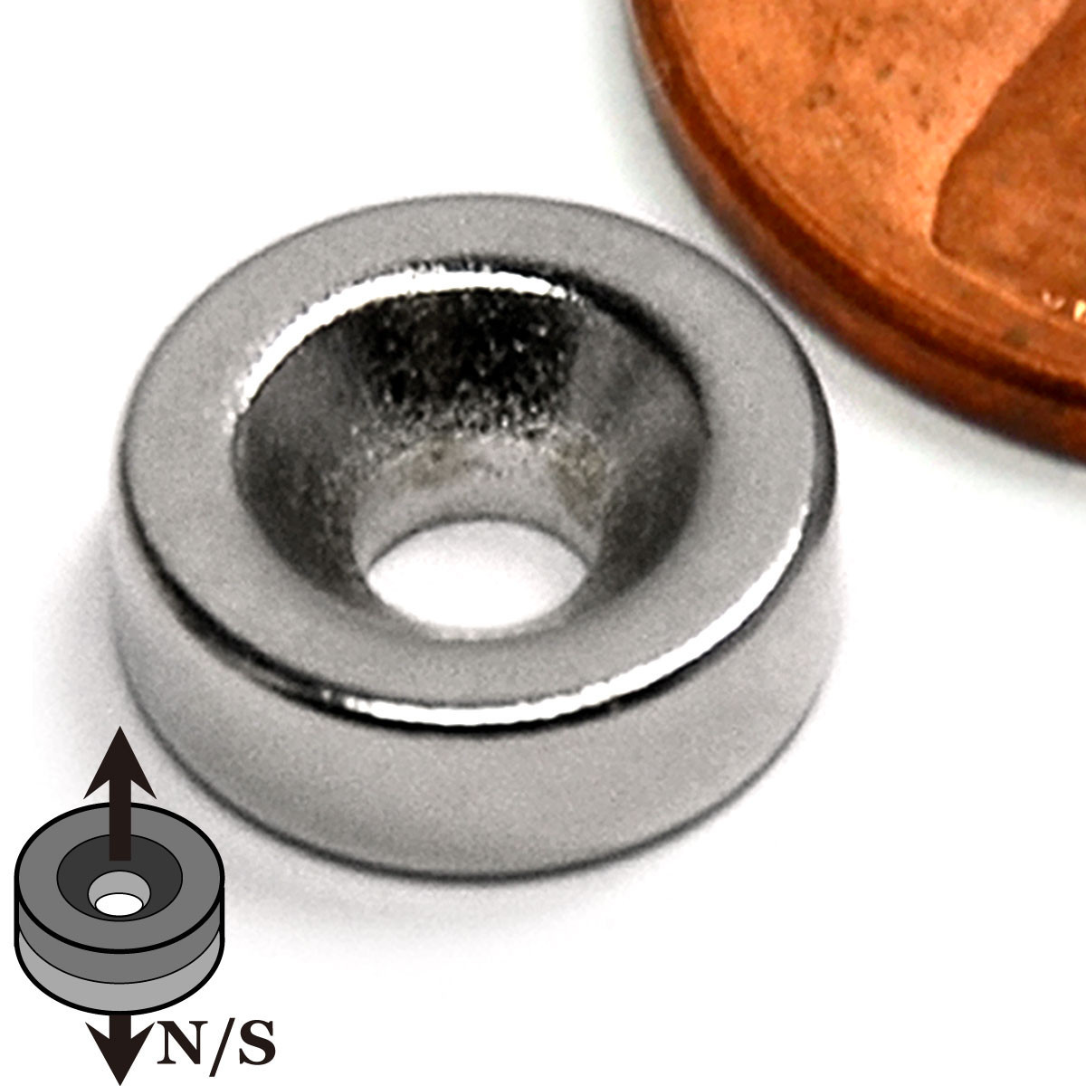 N45 Neodymium Disc Magnet – 3/8x1/8 – 4.2 lb Pull Countersunk Hole