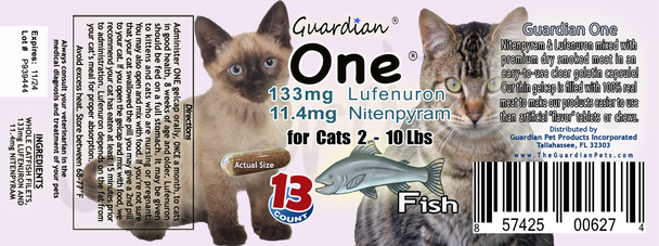 Guardian One® 133mg Lufenuron & Nitenpyram monthly for Cats 2 - 10 Lbs