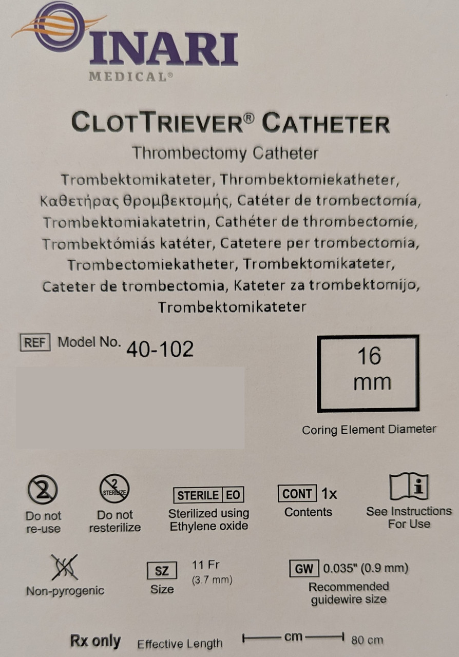 ClotTriever Catheter - Thrombectomy System - 16mm - Non-Expired