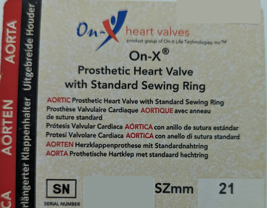 On-X Prosthetic Heart Valve with Standard Sewing Ring - Aortic - 21mm