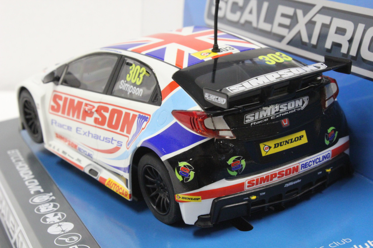 C3915 Scalextric BTCC Honda Civic Type R M. Simpson, #303 1/32 Slot Car ...