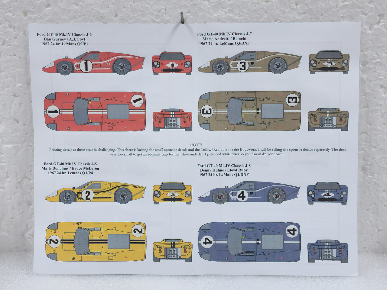 SFD3008 Starfighter Decals Ford GT40 Mk IV 1967 Sebring Le Mans 1:32 ...