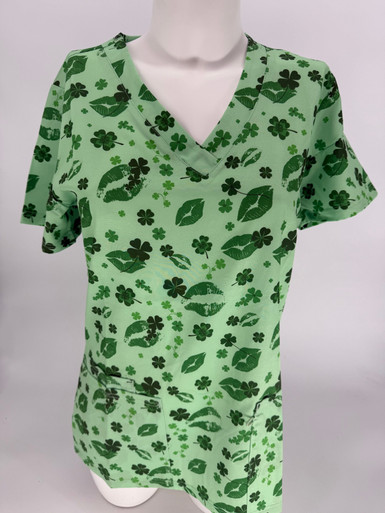 Clover Printed Scrub Top
