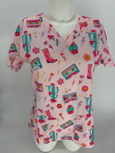 Western Themed Scrub Print Top