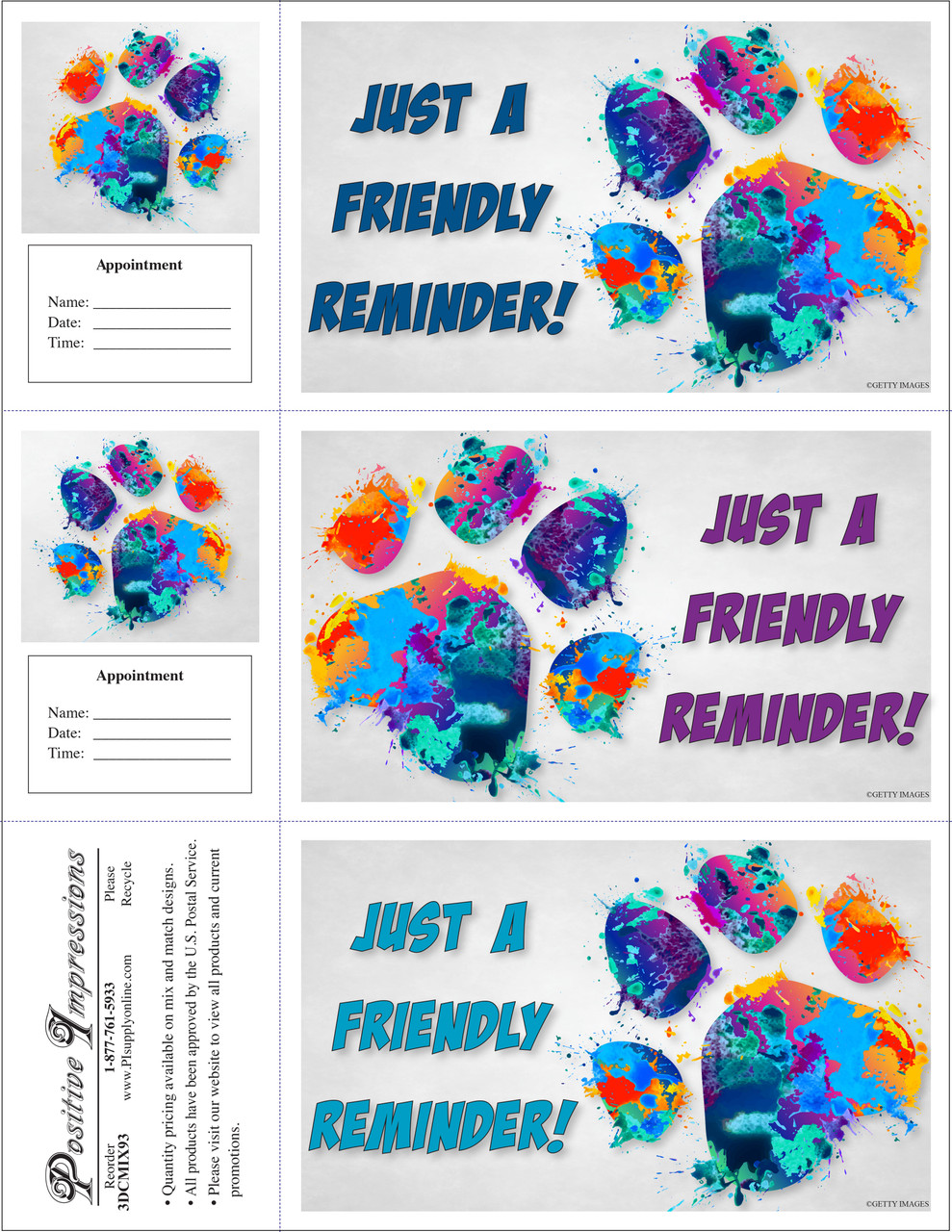 3DCMIX93 - 3 Up Reminder Cards - Positive Impressions