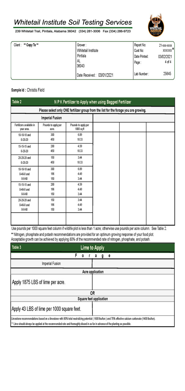 Deer Food Plot Soil Test Kit - Form Download | Whitetail Institute