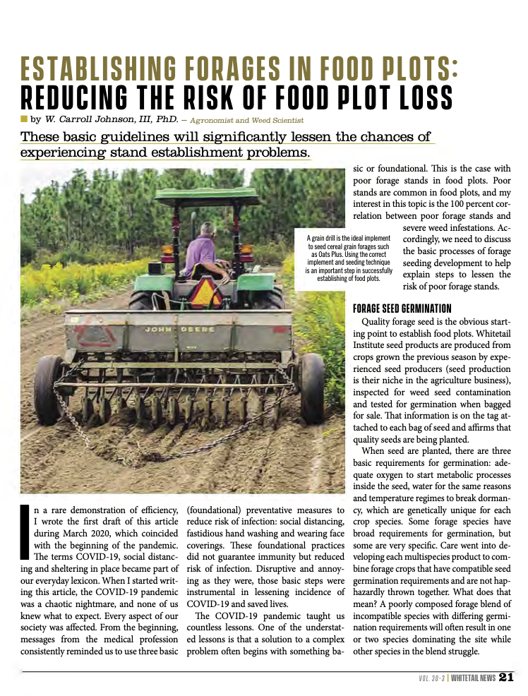 Establishing Forages in Food Plots: Reducing the Risk of Food Plot Loss ...