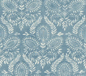 Laurel Damask Blue Wallpaper by Antonina Vella - Fabric Carolina