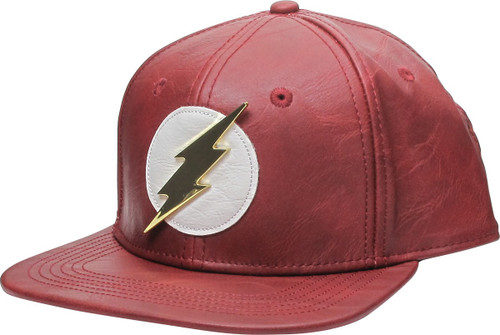 Flash Metal Logo Faux Leather Snapback Hat