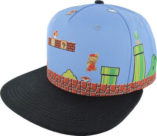 Mario 8 Bit Scene Sublimated Snapback Hat