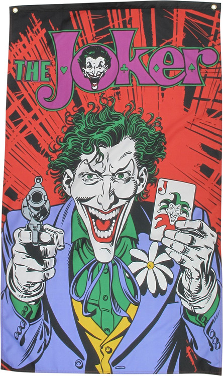 Joker Holding Card and Gun Pose Banner Flag