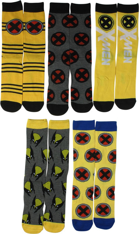 X Men Logos Wolverine 5 Pair Casual Crew Socks Set