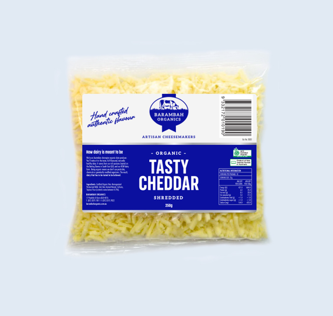 Barambah - Organic Tasty Shredded Cheddar 250g