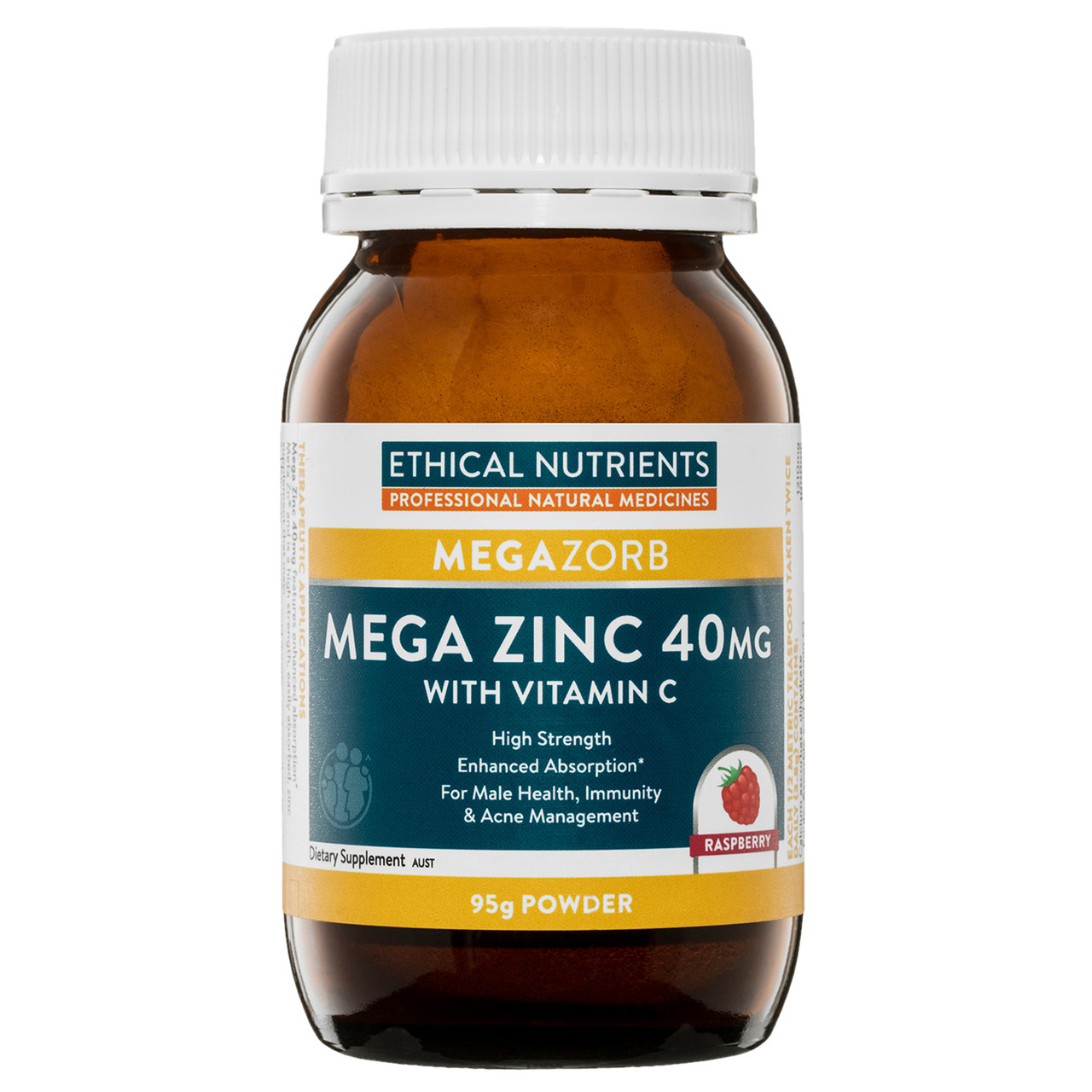 MEGAZORB Mega Zinc 40mg with Vitamin C (Raspberry) 95g Powder