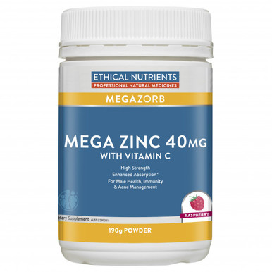 MEGAZORB Mega Zinc 40mg with Vitamin C (Raspberry) 190g Powder