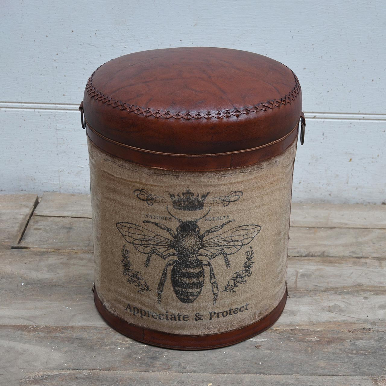Iron/Canvas/Leather Stool - Bee - Peppers Trading Co