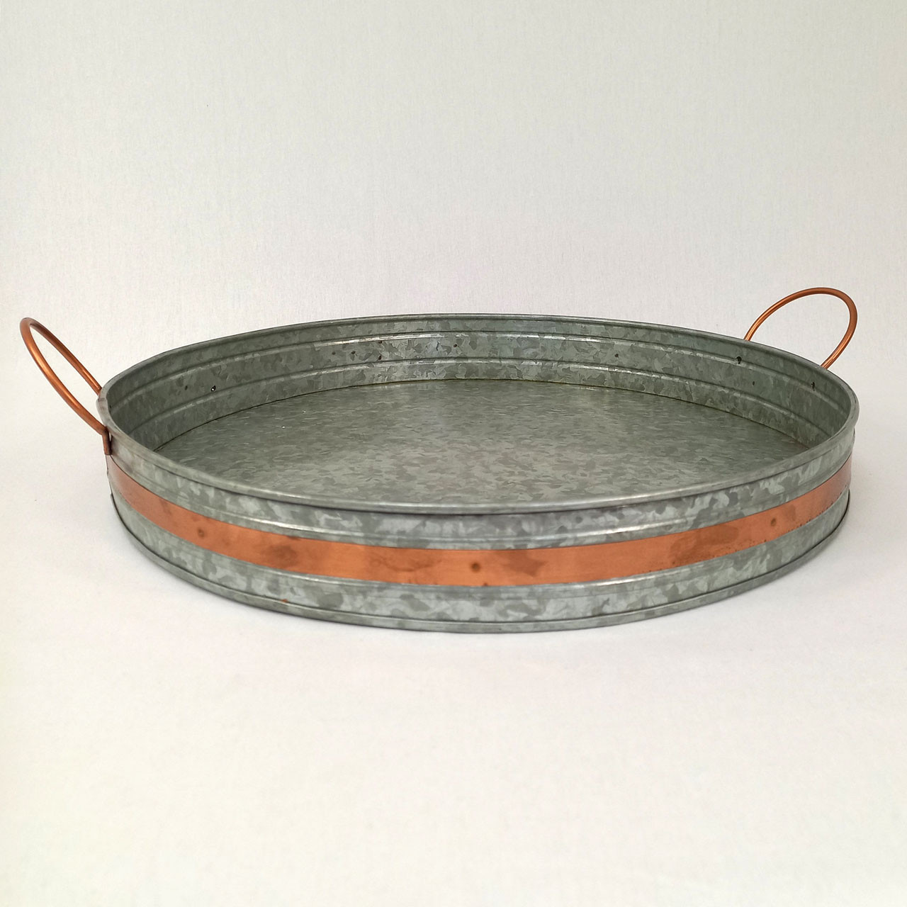 Rnd Tray Galv. Copper Band - Peppers Trading Co