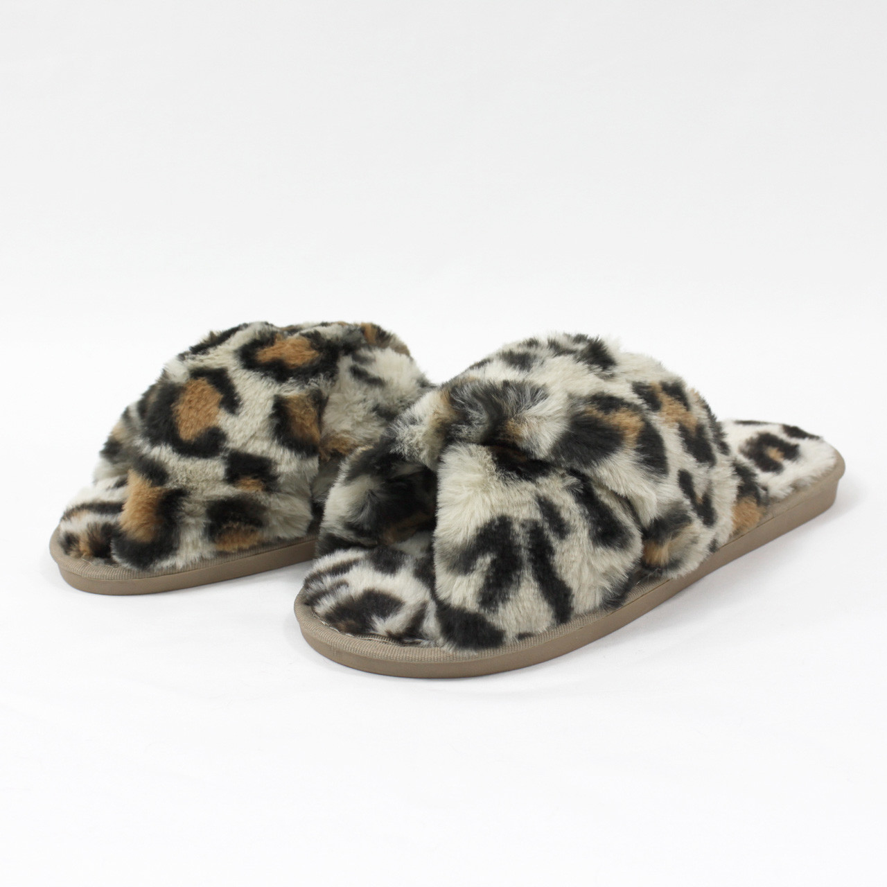 Crossover Plush Slippers - Cream Leopard - Peppers Trading Co