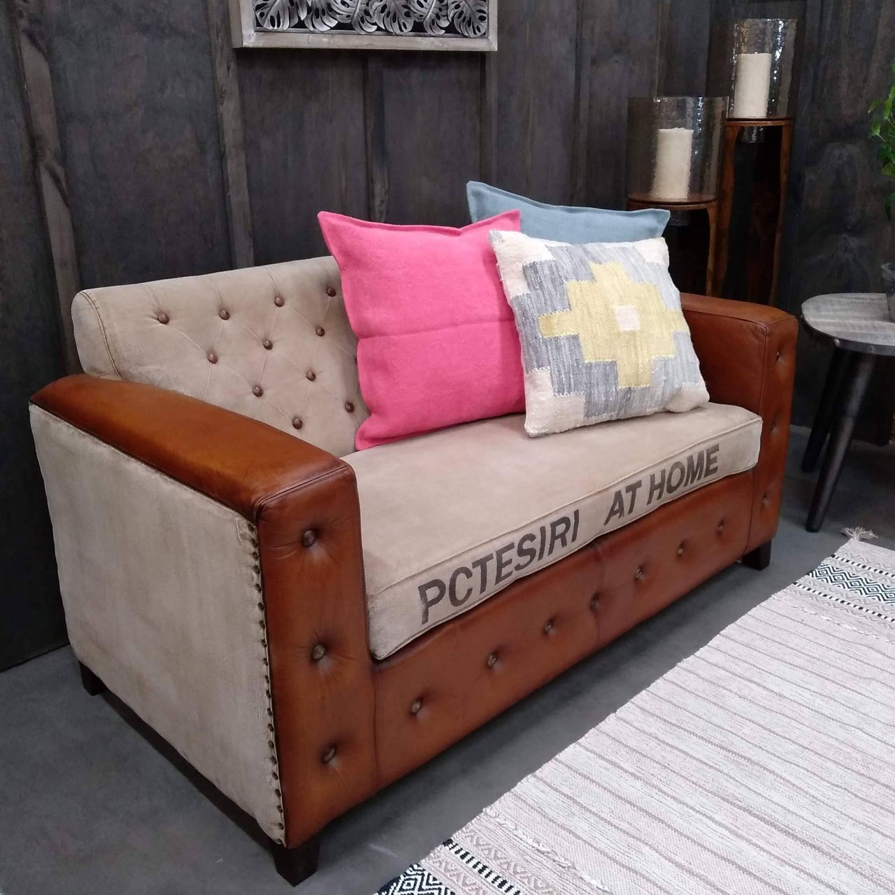 Indiana Sofa - Leather/Canvas - Peppers Trading Co