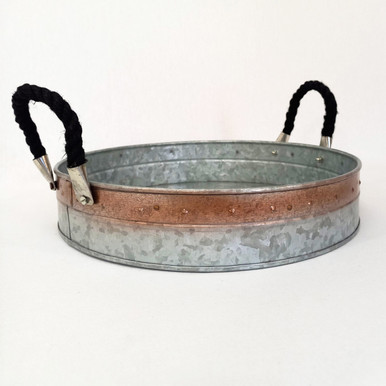 Rnd Tray Galv./Copper Detail - Peppers Trading Co