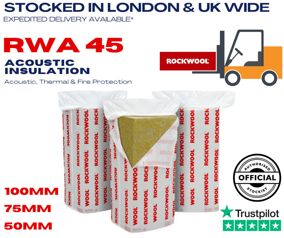 75mm - Rockwool RWA45 Acoustic Sound Insulation Slab - 4.32m2 Pack
