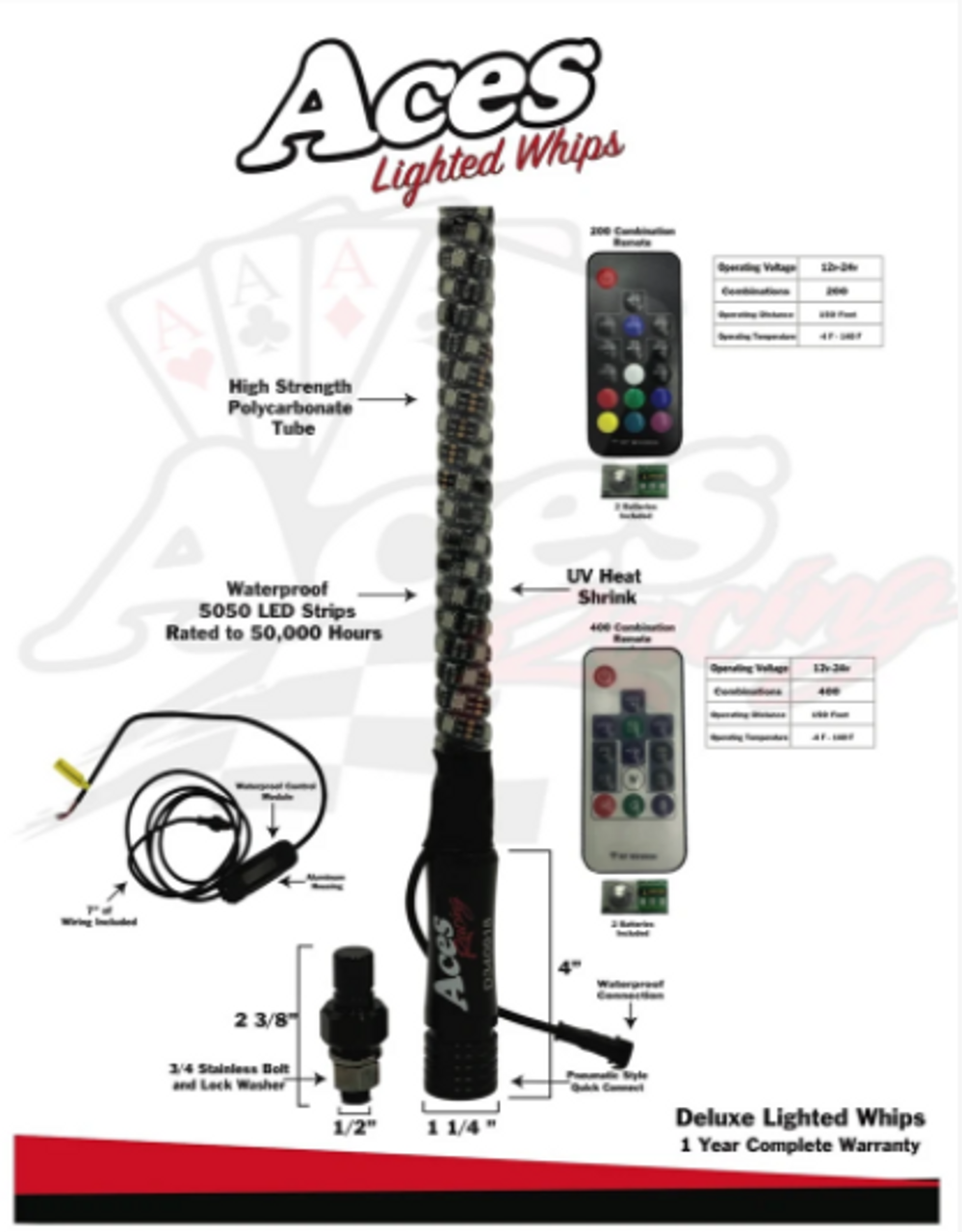 Kubota Rtv 400 Combination Deluxe Lighted Whips Aces Racing