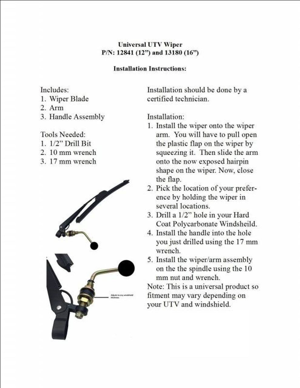 Kubota Rtv Hand Operated Wiper For Hard Coated Poly Windshields Only By