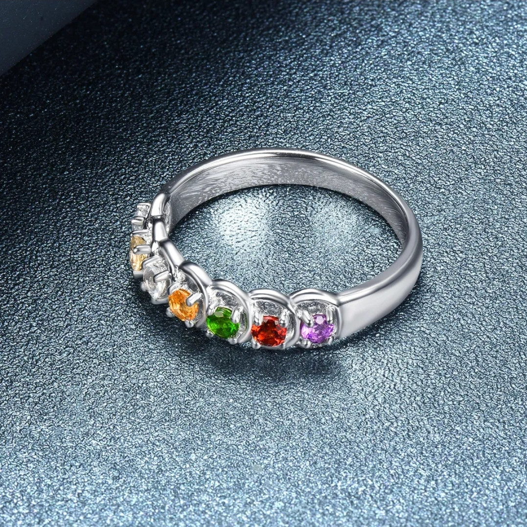 Multi Gem Seven Stone Band Ring in Rhodium over Sterling Silver 0.60ctw ...