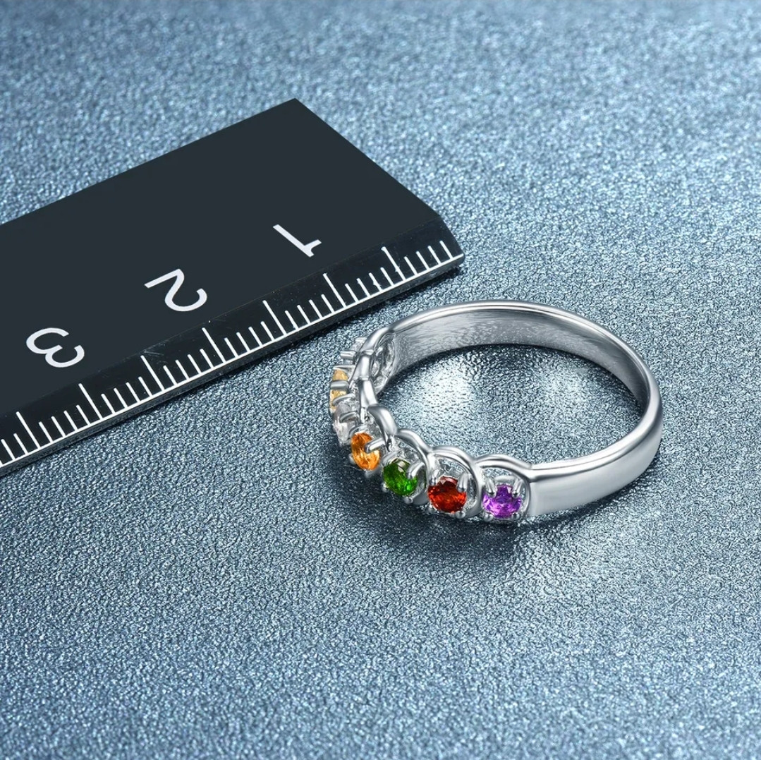 Multi Gem Seven Stone Band Ring in Rhodium over Sterling Silver 0.60ctw ...