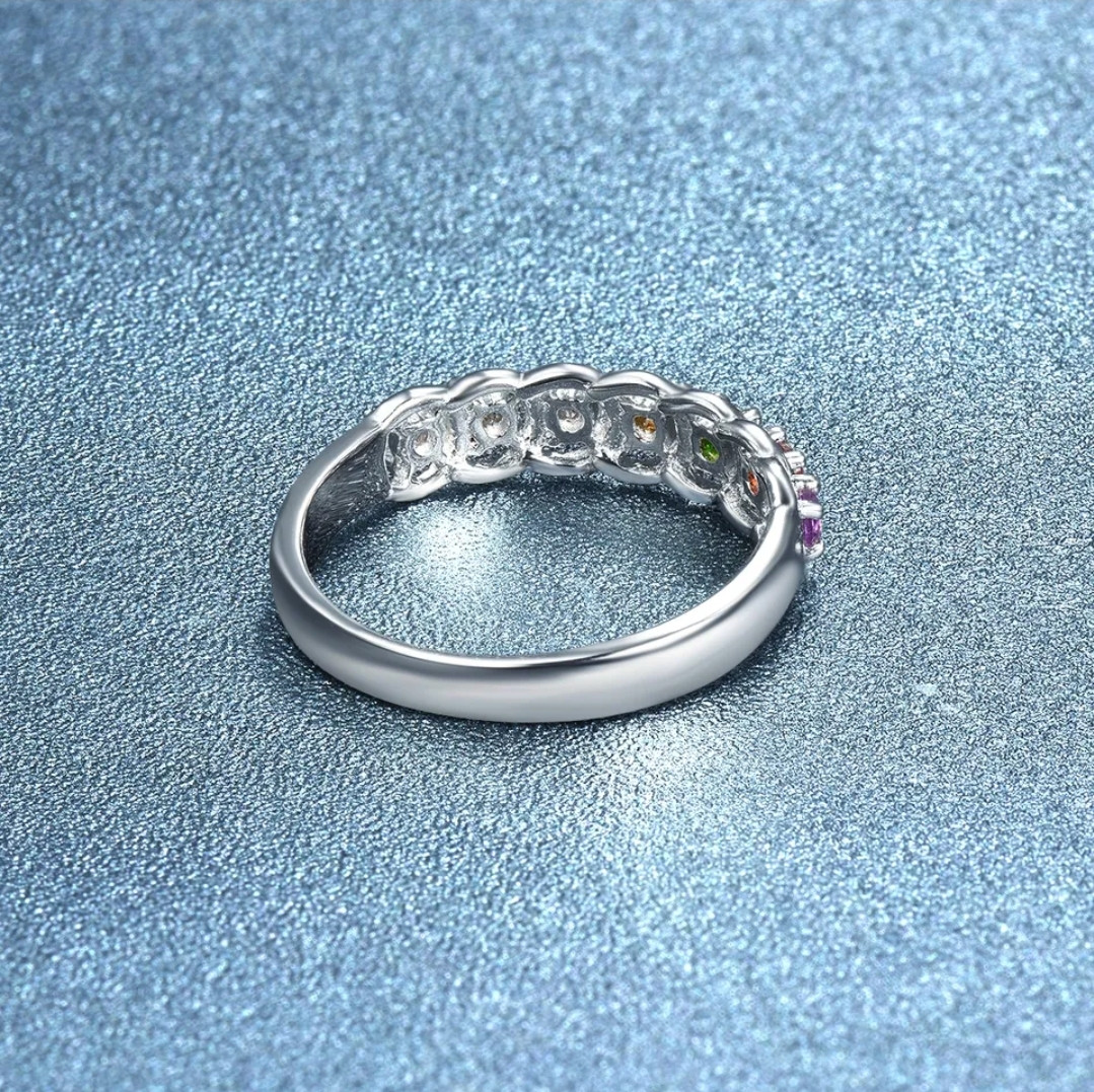 Multi Gem Seven Stone Band Ring in Rhodium over Sterling Silver 0.60ctw ...