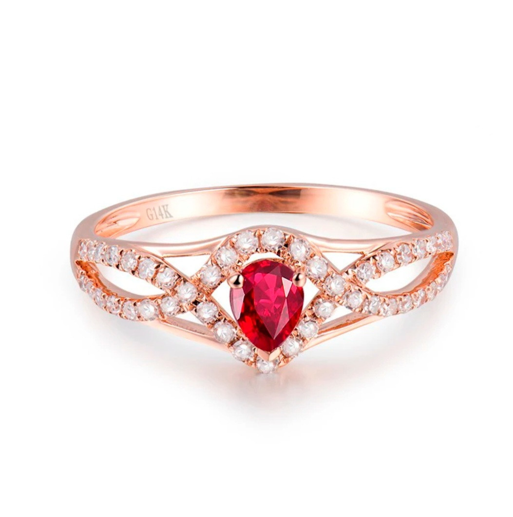 Ruby & Diamond Infinity Design Ring in 14K Rose Gold 0.53ctw