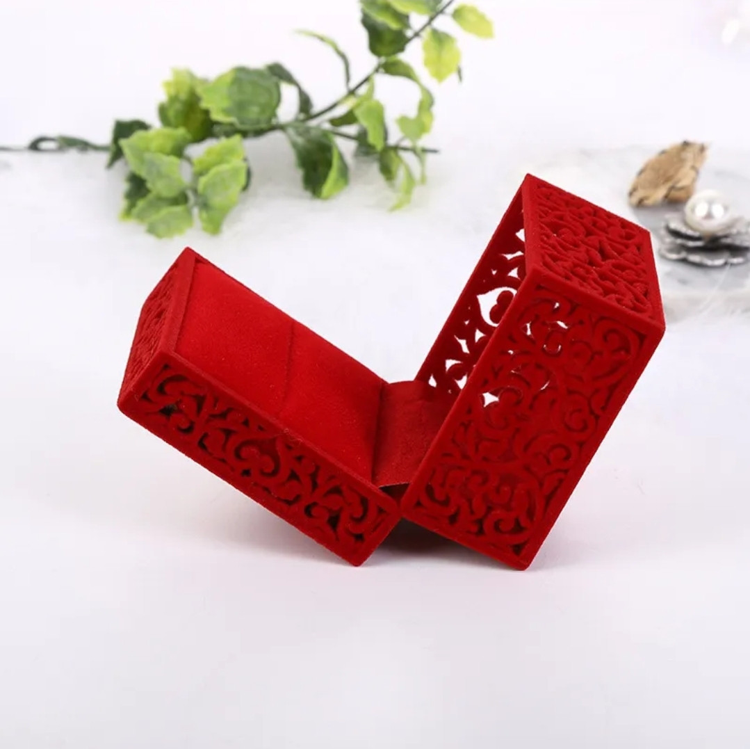 Velvet Heart Scroll Pattern Ring Box - Gallery Gems LLC
