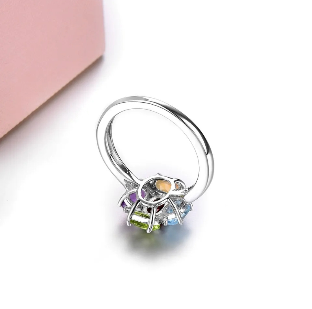 Multi Gemstone Cluster Ring in Rhodium over Sterling Silver 2.20ctw - Gallery Gems LLC