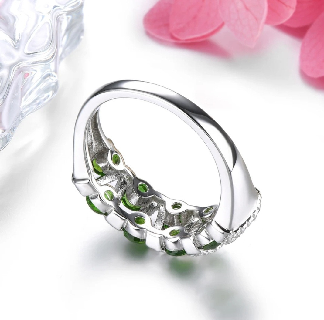 Chrome Diopside & White Zircon Openwork Ring in Rhodium over Sterling ...