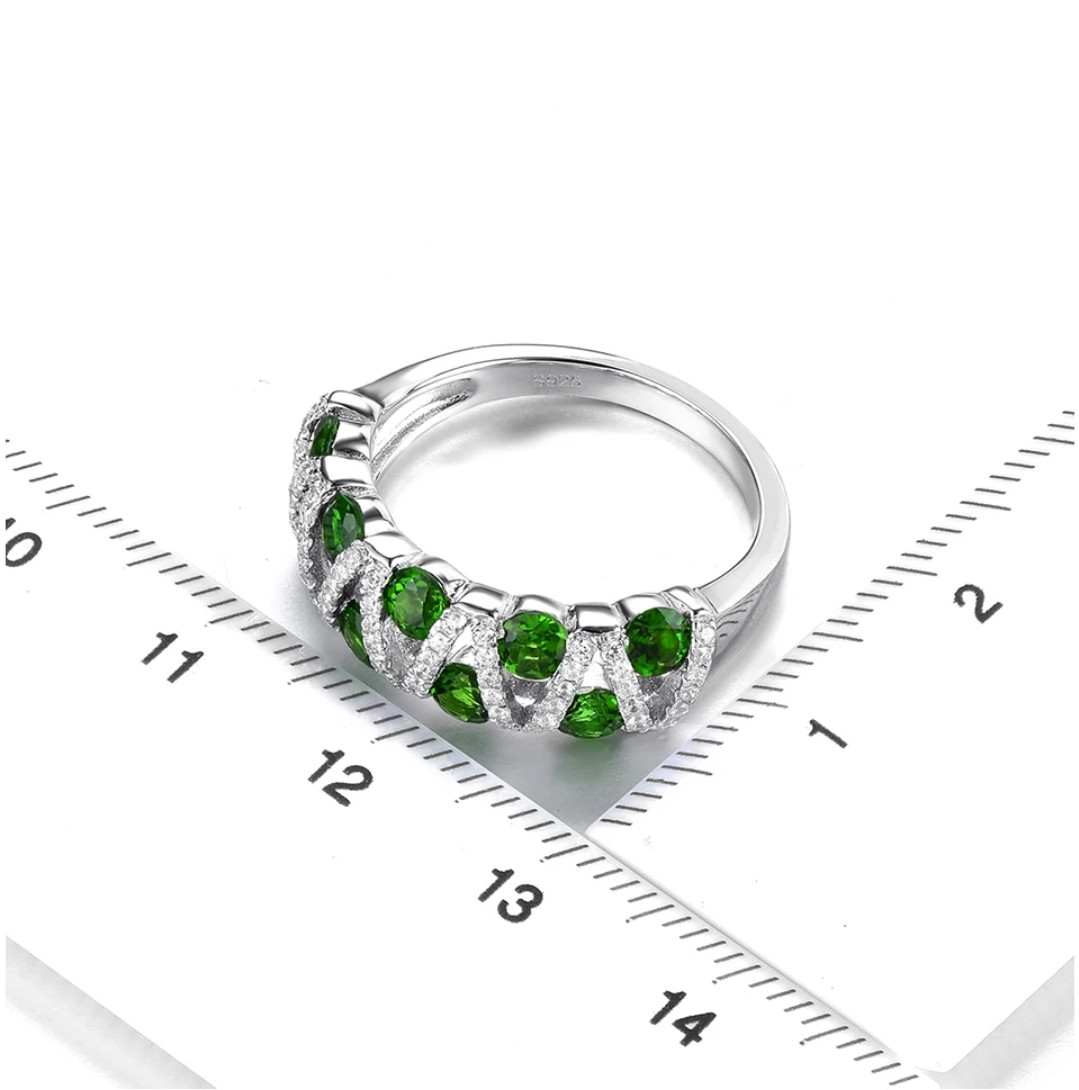 Chrome Diopside & White Zircon Openwork Ring in Rhodium over Sterling ...