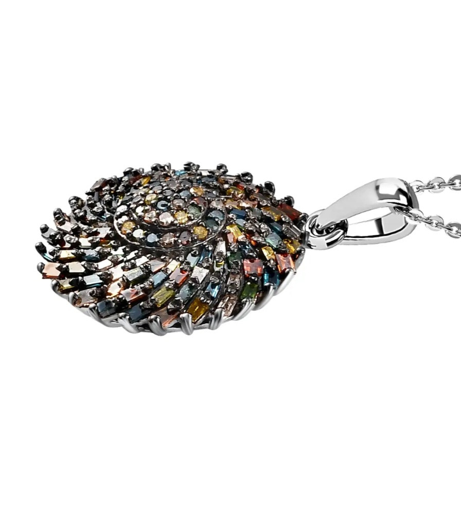 Multi Color Diamond Cluster Pendant Necklace in Rhodium over Sterling ...
