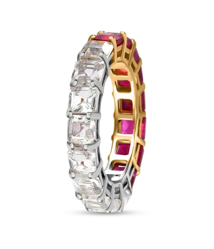 Ruby & White Topaz Eternity Band in 18K Yellow Gold & Rhodium over ...