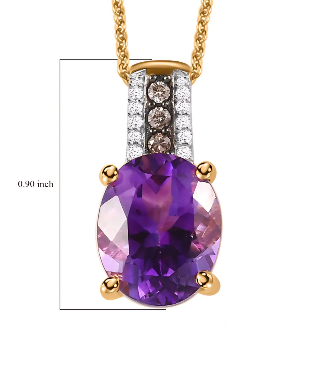 Amethyst, Champagne & White Diamond Pendant Necklace in 18K Yellow Gold ...