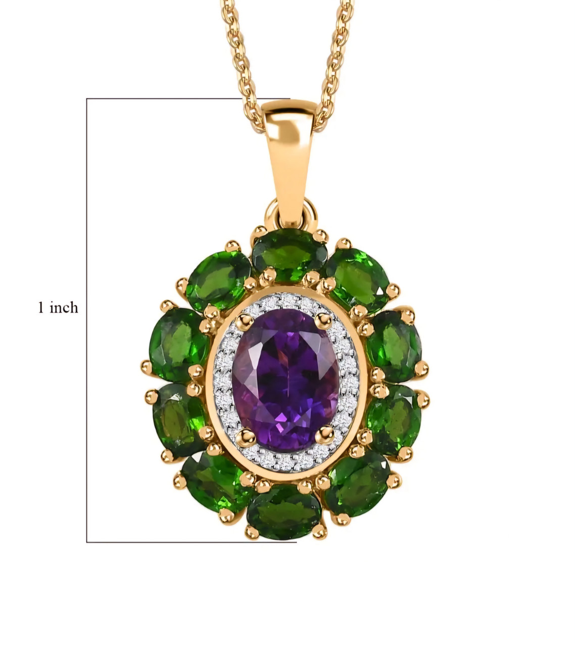 Amethyst, Moissanite & Chrome Diopside Pendant Necklace in 18K Yellow ...