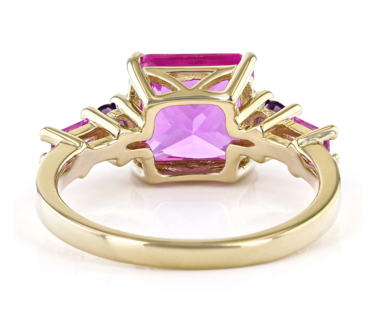 Lab Pink Sapphire & Amethyst Ring In 18K Yellow Gold over Sterling ...