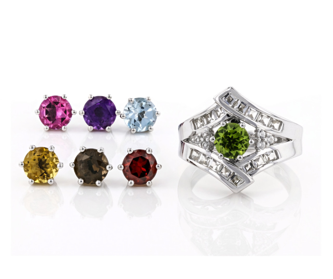 Interchangeable Gemstone Ring With White Topaz Accents In Rhodium over ...