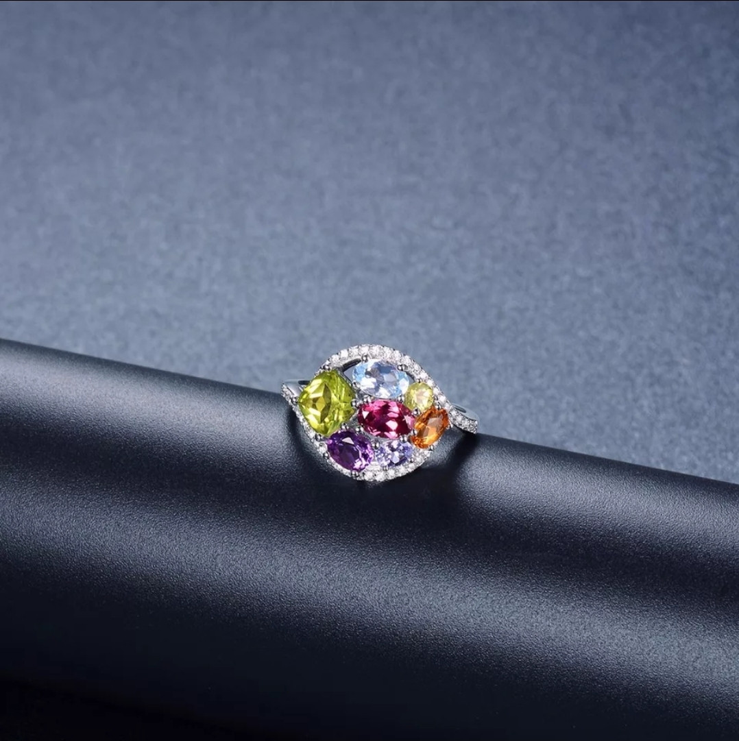 Multi Gemstone Ring in Rhodium over Sterling Silver 3.52ctw - Gallery ...