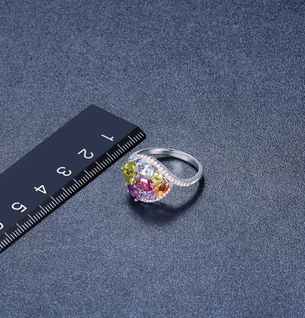 Multi Gemstone Ring in Rhodium over Sterling Silver 3.52ctw - Gallery ...