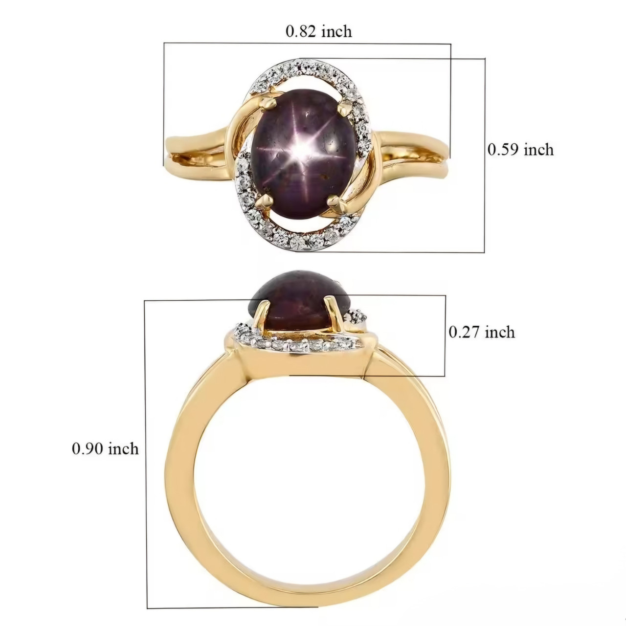Indian Star Ruby & White Zircon Halo Bypass Ring in 18k Yellow Gold ...