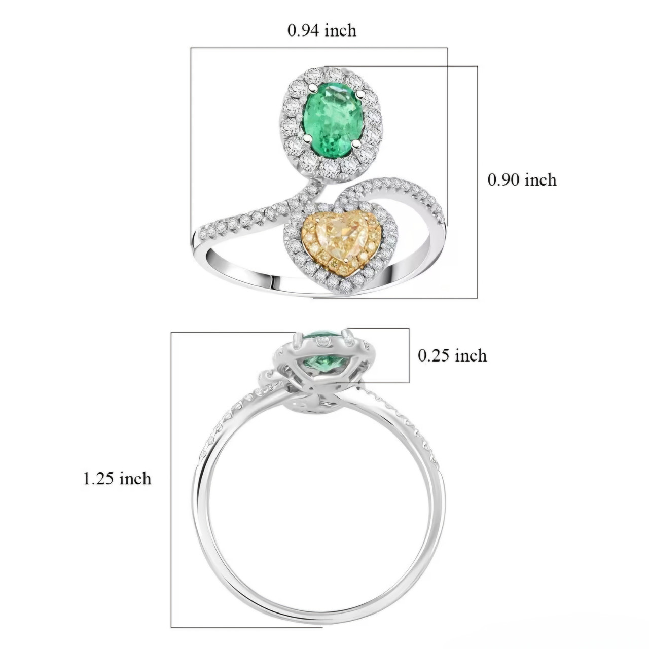 Emerald, Yellow & White Diamond Halo Bypass Ring In Platinum & 18K ...